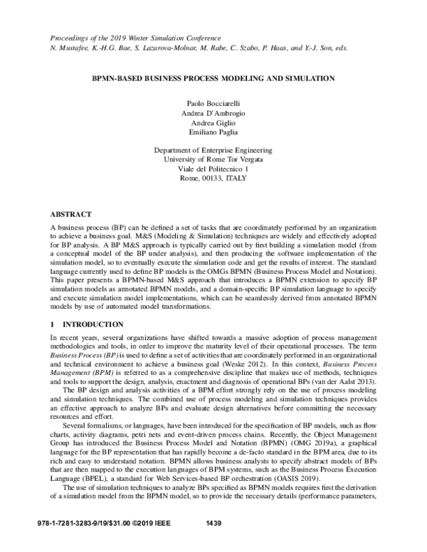 (PDF) BPMN-Based Business Process Modeling and Simulation