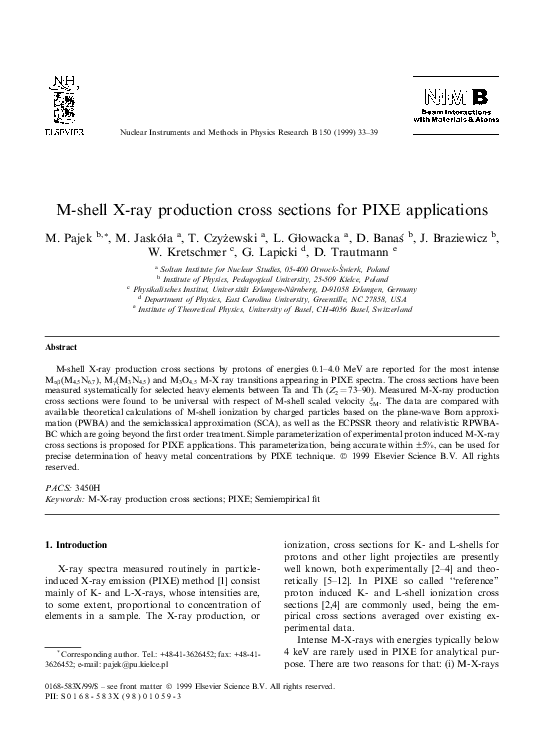 (PDF) M-shell X-ray production cross sections for PIXE applications