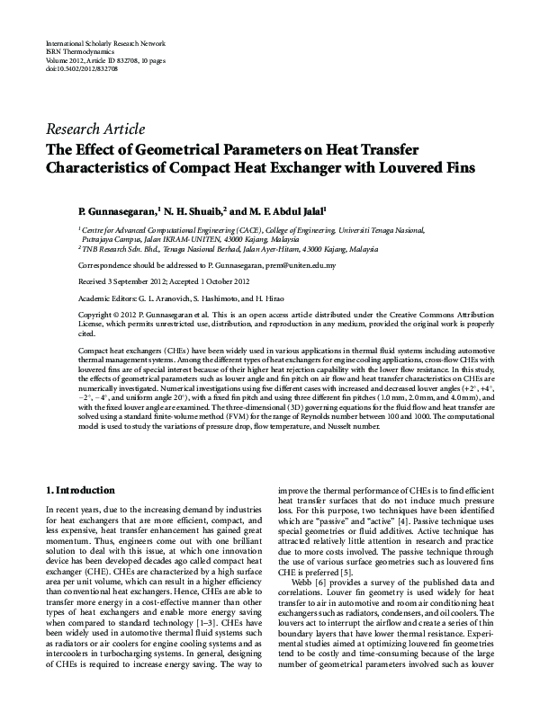 (PDF) Effect of geometrical parameters on heat transfer and pressure ...