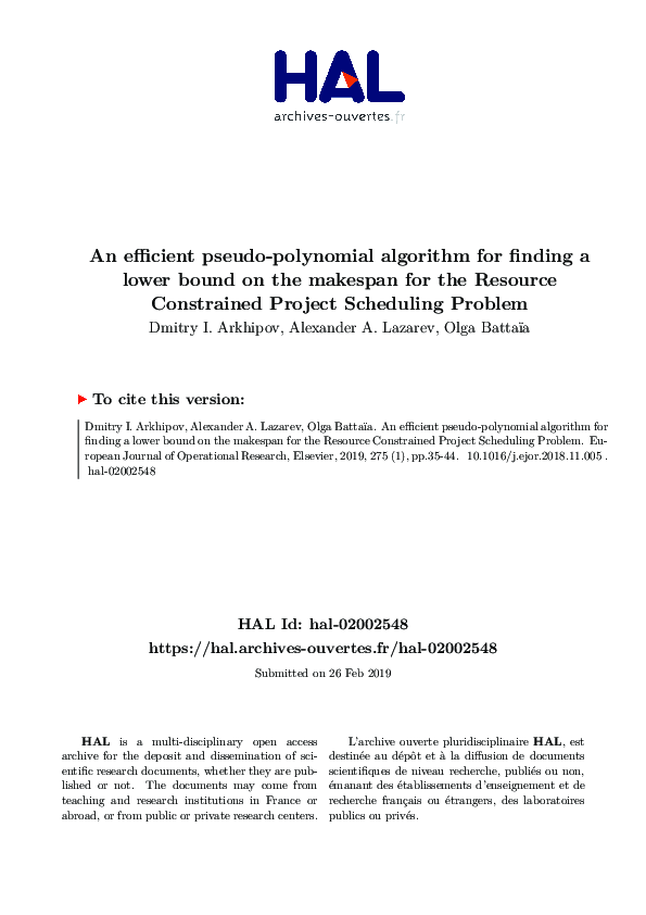 (PDF) An efficient pseudo-polynomial algorithm for finding a lower ...