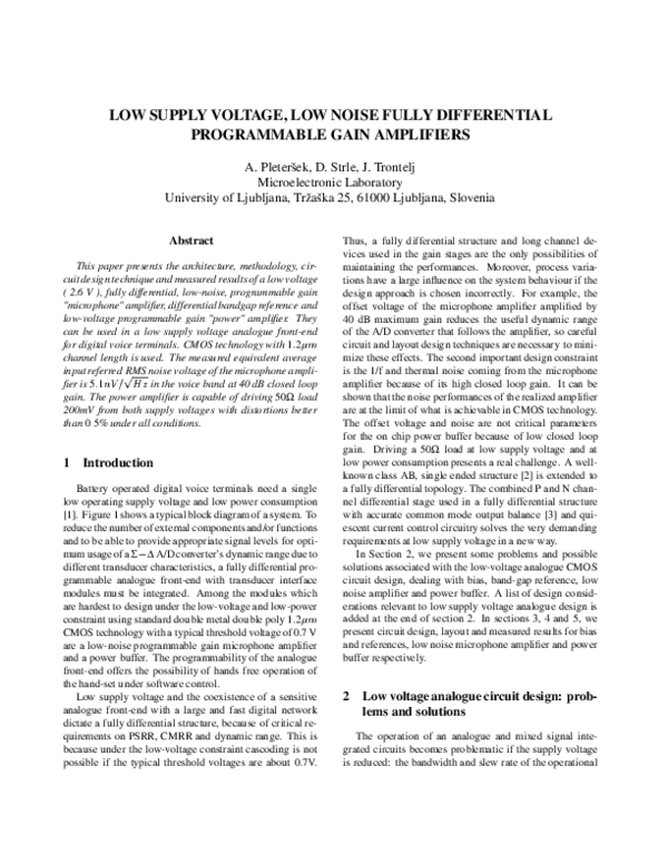 (PDF) Low supply voltage, low noise fully differential programmable ...