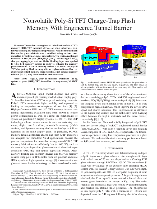 (PDF) Nonvolatile Poly-Si TFT Charge-Trap Flash Memory With Engineered ...