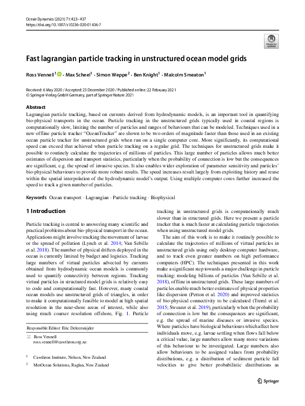(PDF) Fast lagrangian particle tracking in unstructured ocean model grids | Ben Knight ...