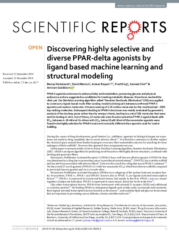 Pdf Discovering Highly Selective And Diverse Ppar Delta Agonists By Ligand Based Machine 