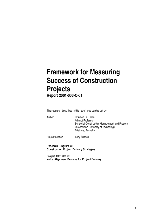 (PDF) Framework for measuring success of construction projects