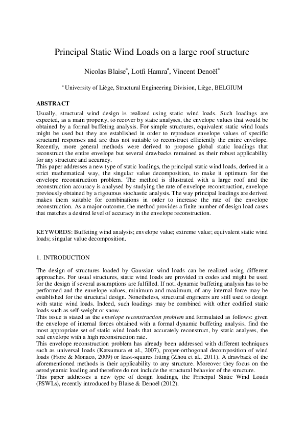 (PDF) Principal Static Wind Loads on a Large Roof Structure