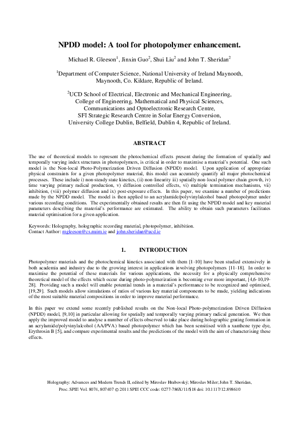 (PDF) NPDD model: a tool for photopolymer enhancement