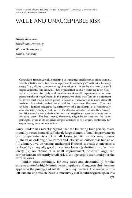 (PDF) Value and Unacceptable Risk