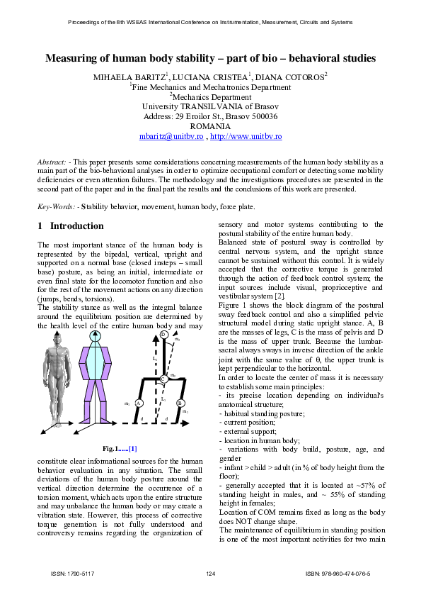 (PDF) Measuring of human body stability – part of bio – behavioral studies