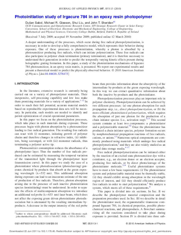 (PDF) Photoinitiation study of Irgacure 784 in an epoxy resin photopolymer