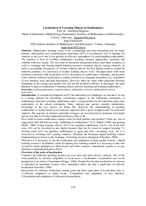 (PDF) Localization of Learning Objects in Mathematics