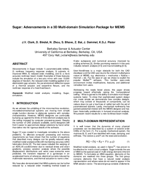 (PDF) Sugar: Advancements in a 3D multi-domain simulation package for MEMS | Jason Clark ...