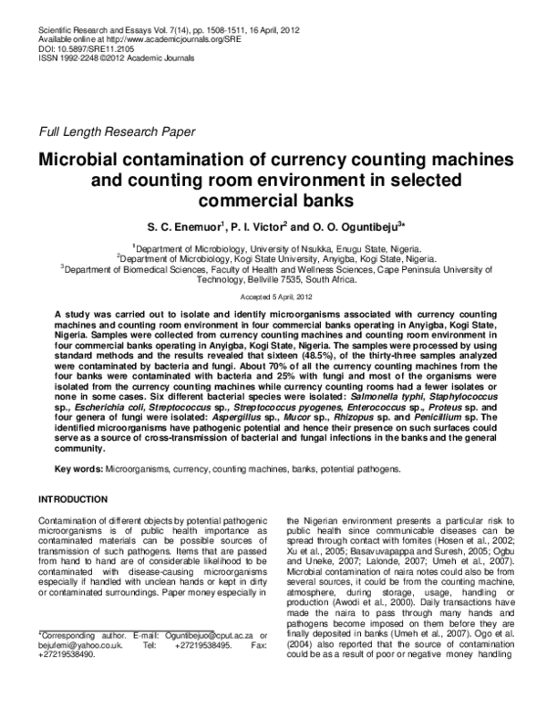 (PDF) Microbial contamination of currency counting machines and ...