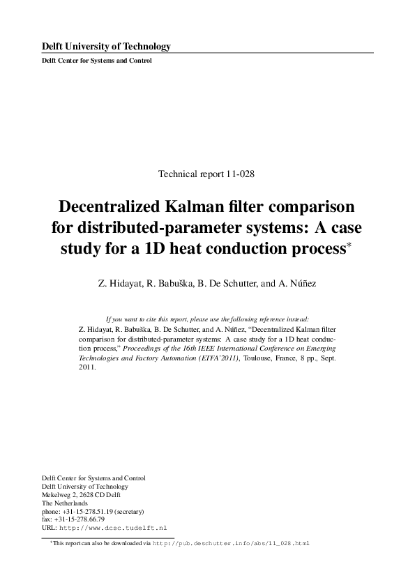 (PDF) Decentralized Kalman filter comparison for distributed-parameter ...
