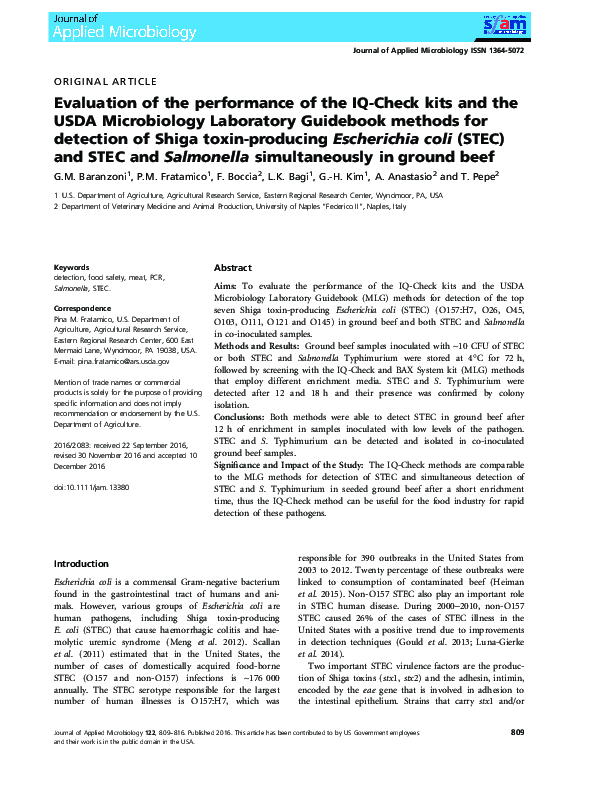 (PDF) Evaluation of the Performance of the IQ-Check Kits and the USDA ...