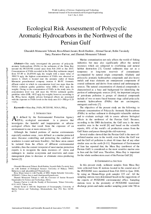 (PDF) Ecological Risk Assessment of Polycyclic Aromatic Hydrocarbons in Sediments: Identifying ...