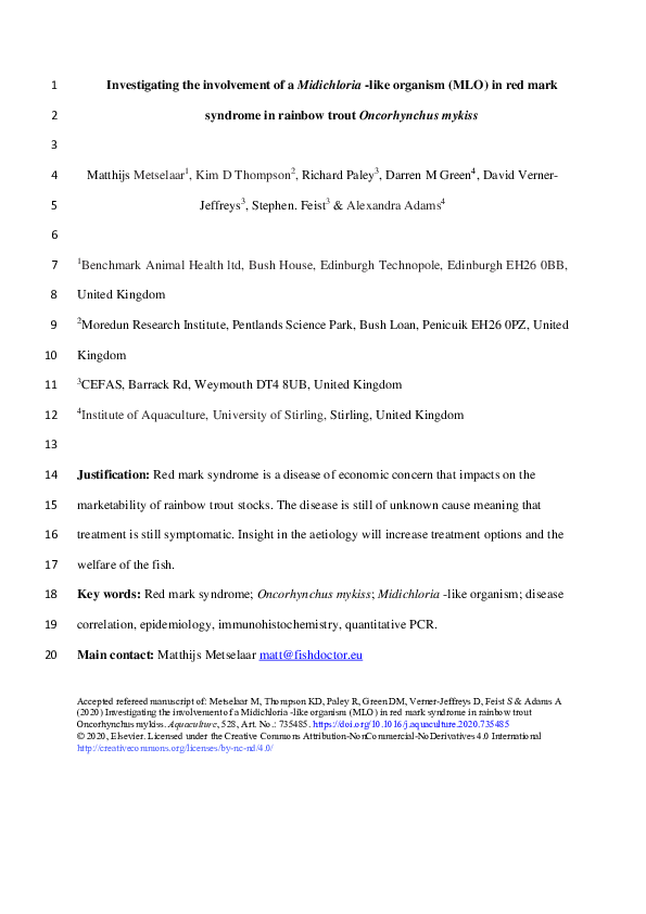 (PDF) Investigating the involvement of a Midichloria -like organism ...