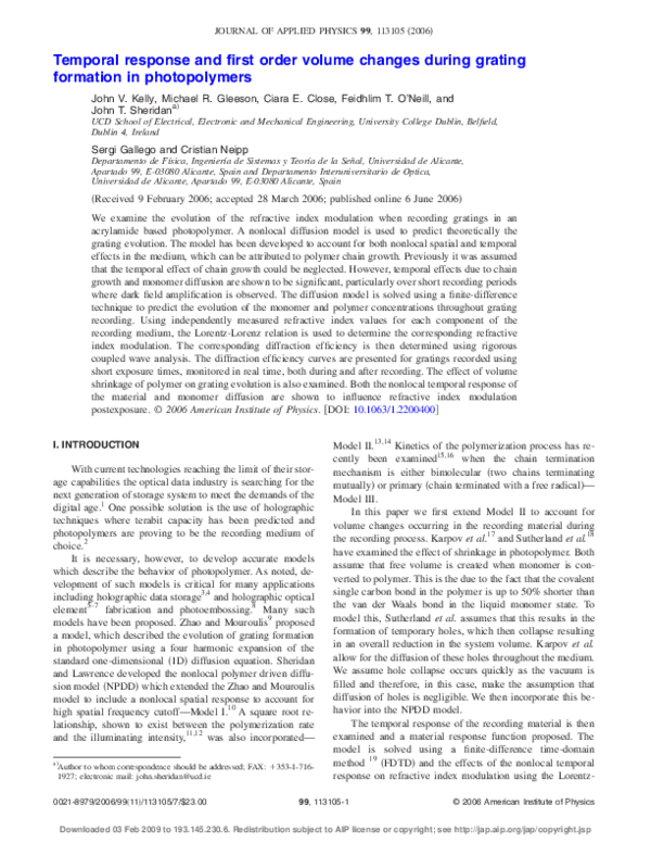 (PDF) Temporal response and first order volume changes during grating ...