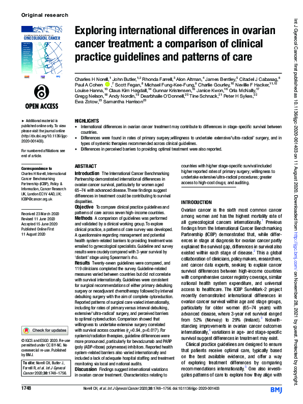 (PDF) Exploring international differences in ovarian cancer treatment: a comparison of clinical ...