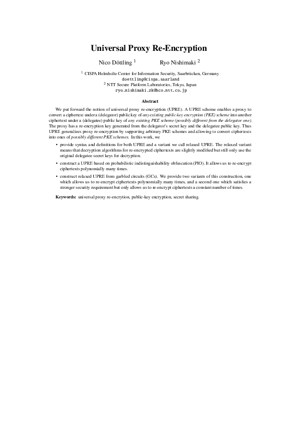 (PDF) Universal Proxy Re-Encryption