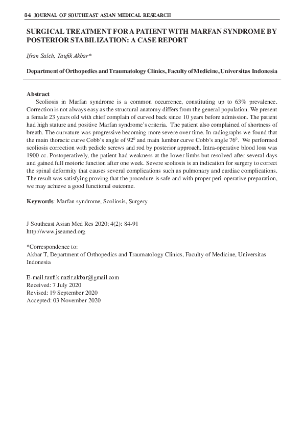 (PDF) Surgical Treatment for a Severe Scoliosis in Marfan Syndrome by ...