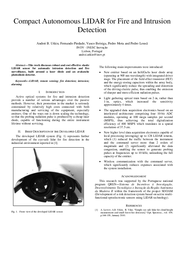 (PDF) Compact Autonomous LIDAR for Fire and Intrusion Detection