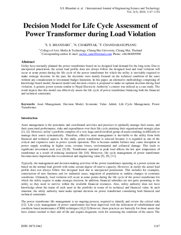 (PDF) Decision Model for Life Cycle Assessment of Power Transformer ...