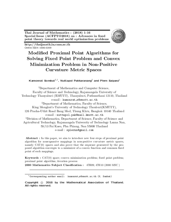 Pdf Modified Proximal Point Algorithms For Solving Constrained Minimization And Fixed Point
