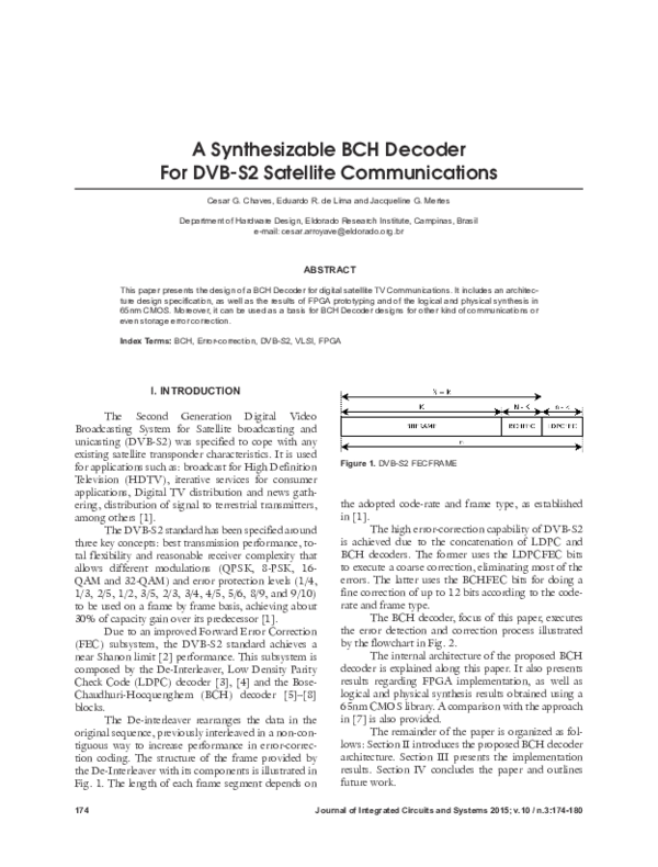 (PDF) A Synthesizable BCH Decoder For DVB-S2 Satellite Communications