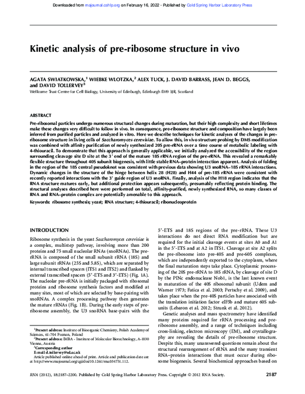 (PDF) Kinetic analysis of pre-ribosome structure in vivo