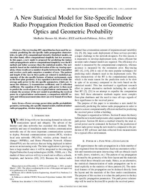 (PDF) A new statistical model for site-specific indoor radio propagation prediction based on ...