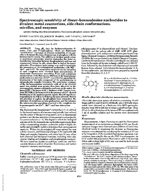 (PDF) Spectroscopic sensitivity of linear-benzoadenine nucleotides to ...