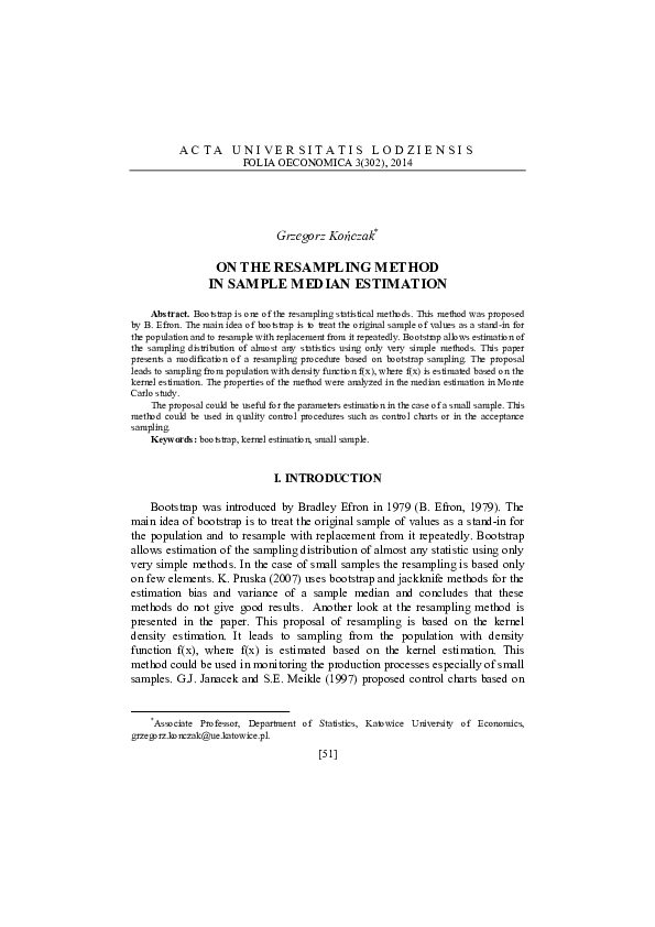 (PDF) On the Resampling Method in Sample Median Estimation | Grzegorz Kończak - Academia.edu