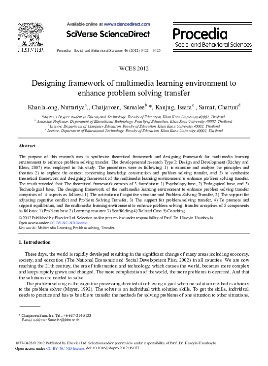 (PDF) Designing Framework of Multimedia Learning Environment to Enhance Problem Solving Transfer