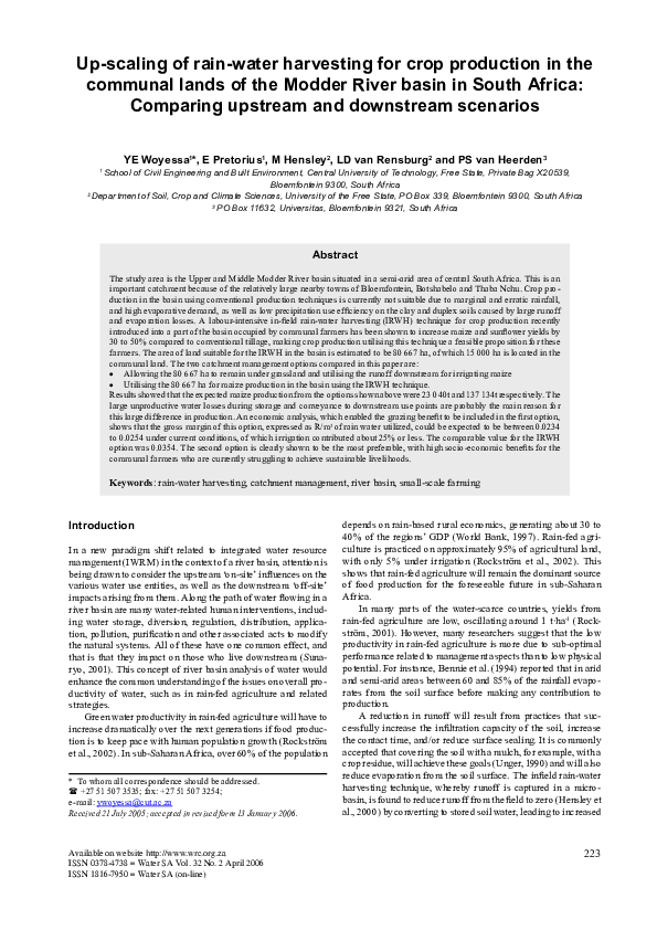 (PDF) Up-scaling of rain-water harvesting for crop production in the ...