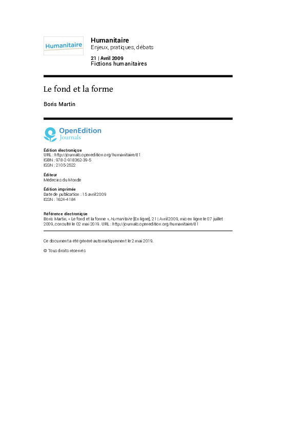 (PDF) Le fond et la forme