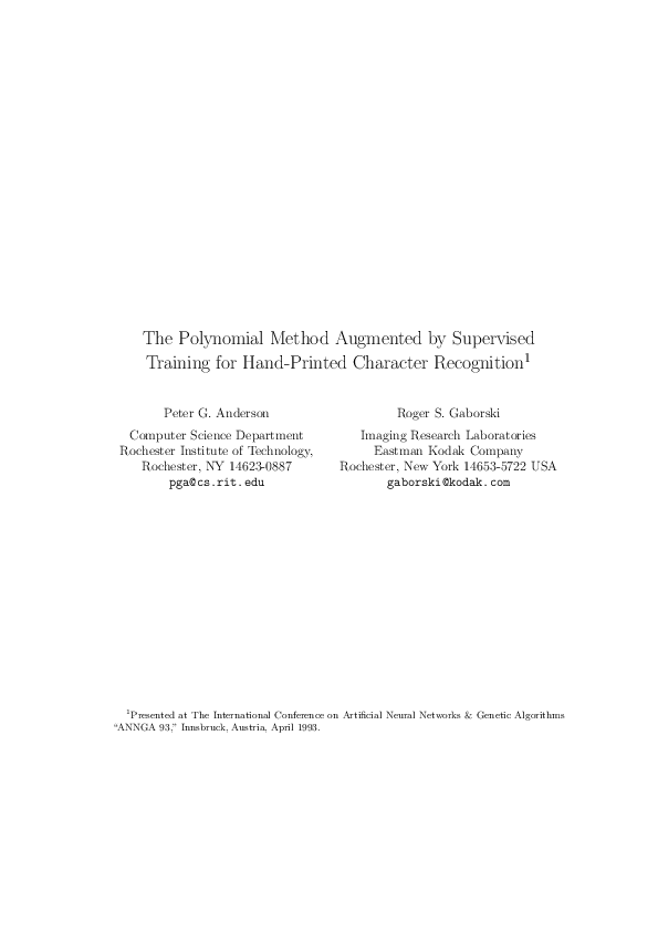 (PDF) The Polynomial Method Augmented by Supervised Training for Hand-Printed Character Recognition