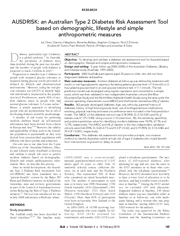 (PDF) AUSDRISK: an Australian Type 2 Diabetes Risk Assessment Tool ...