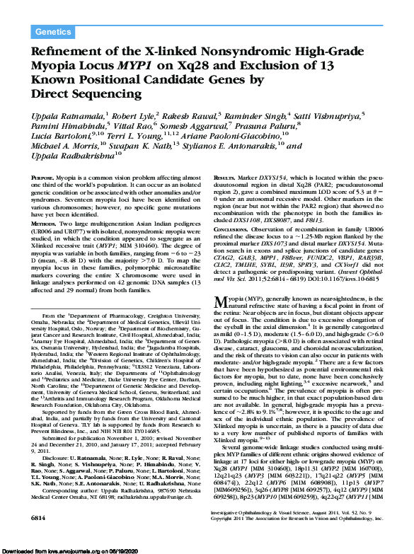 (PDF) Refinement of the X-linked Nonsyndromic High-Grade Myopia Locus ...