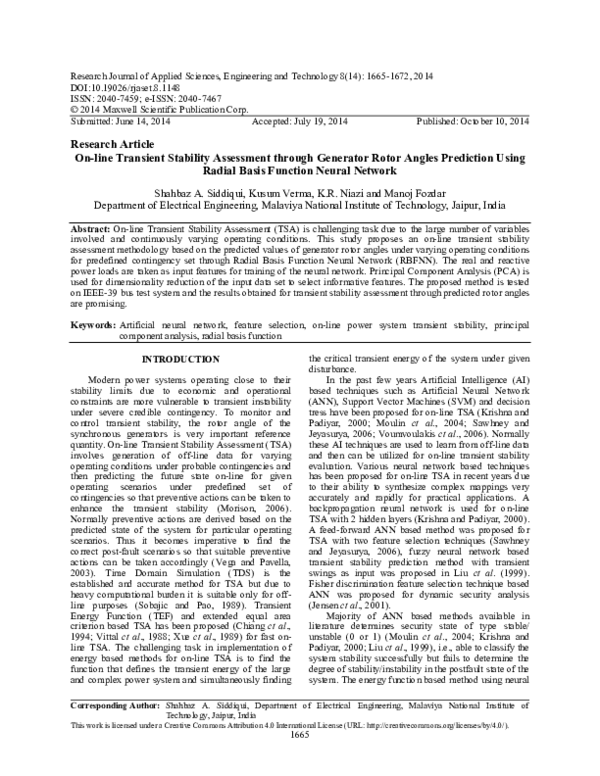 (PDF) On-line Transient Stability Assessment through Generator Rotor ...