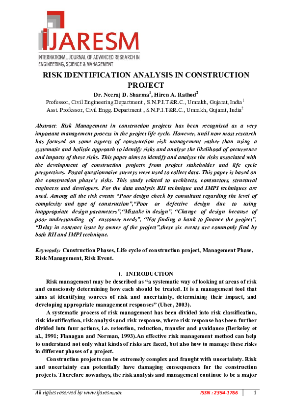 (PDF) Risk Identification Analysis in Construction Project