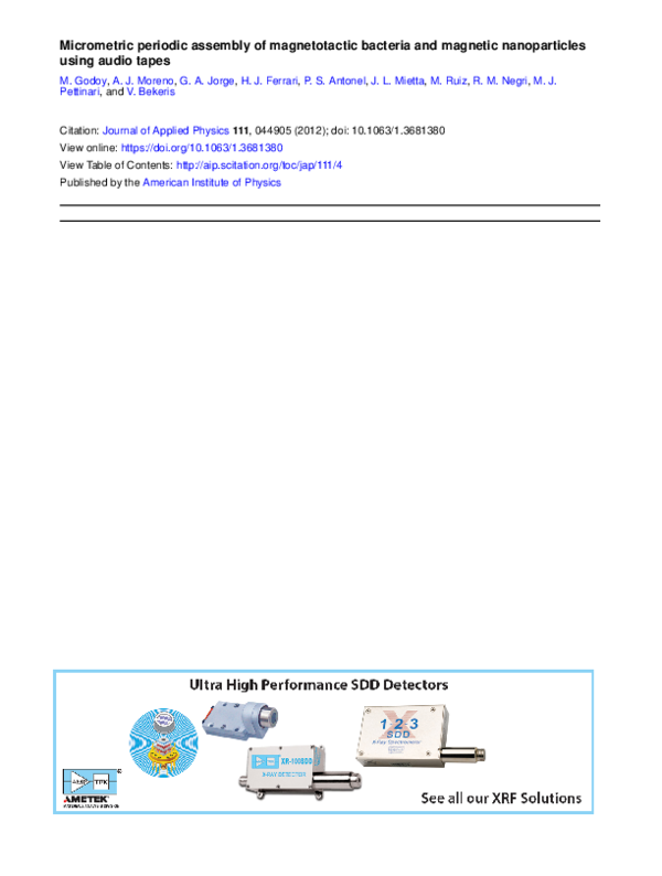 (PDF) Micrometric periodic assembly of magnetotactic bacteria and magnetic nanoparticles using ...