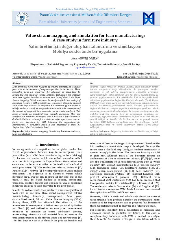 (PDF) Value stream mapping and simulation for lean manufacturing: A case study in furniture industry