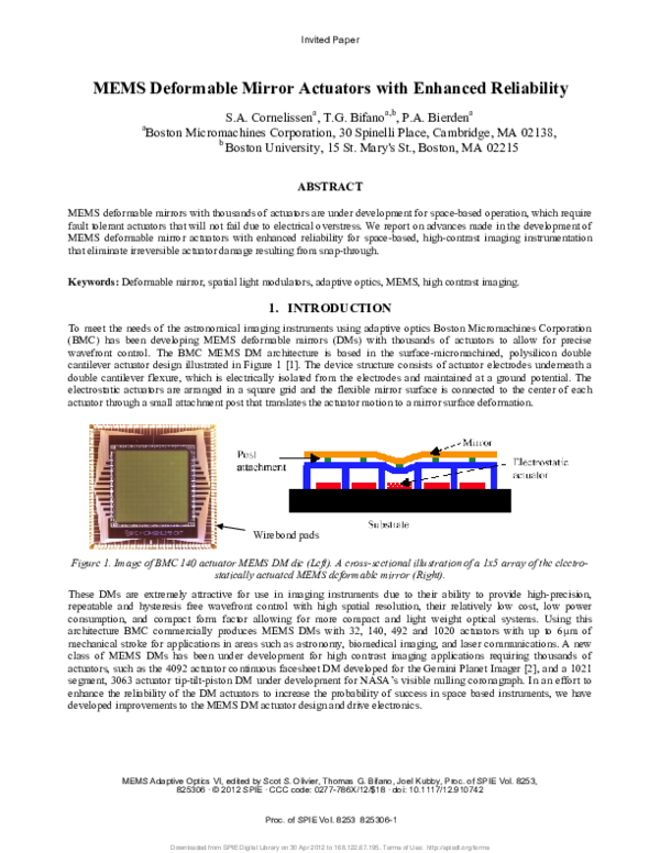 (PDF) MEMS deformable mirror actuators with enhanced reliability
