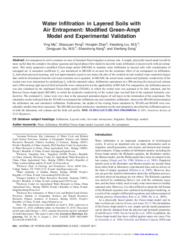 (PDF) Water Infiltration in Layered Soils with Air Entrapment: Modified ...