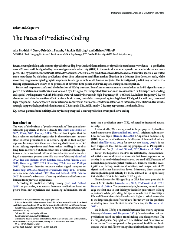 (PDF) The Faces of Predictive Coding | Georg-Friedrich Paasch - Academia.edu