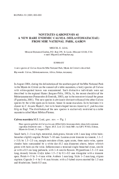 (PDF) Novitates Gabonenses 61. A new rare endemic Calvoa ...