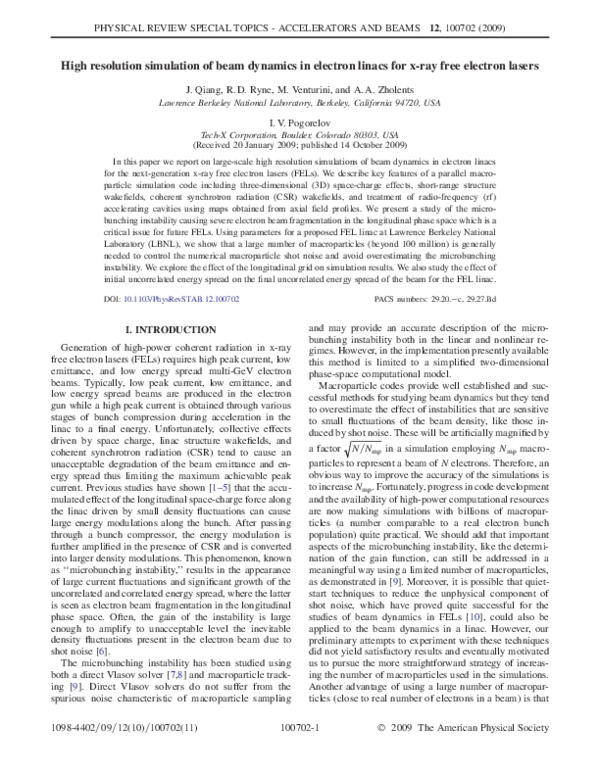 (PDF) High resolution simulation of beam dynamics in electron linacs for x-ray free electron lasers