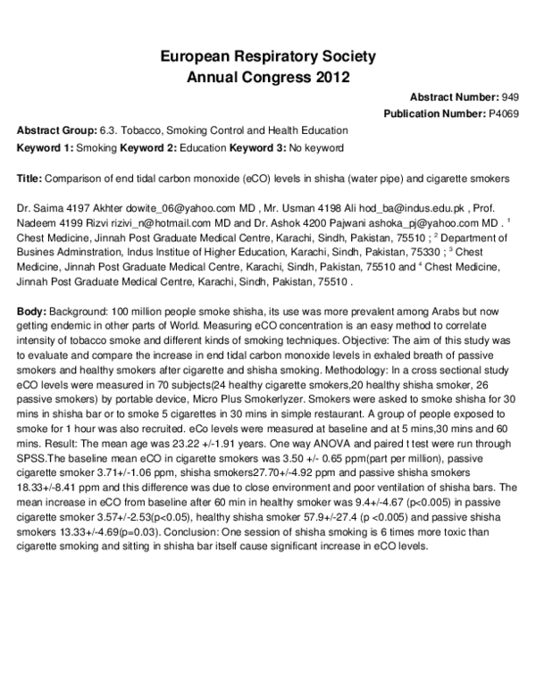 (PDF) Comparison of end tidal carbon monoxide (eCO) levels in shisha ...