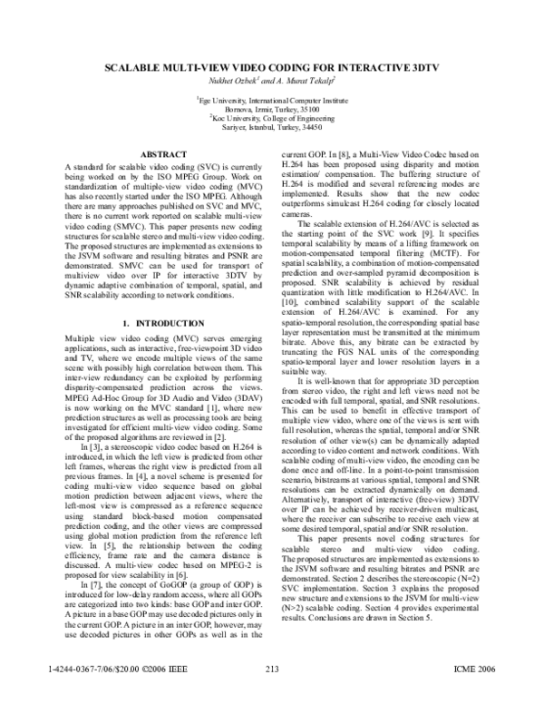 Pdf Scalable Multi View Video Coding For Interactive 3dtv Nükhet Özbek